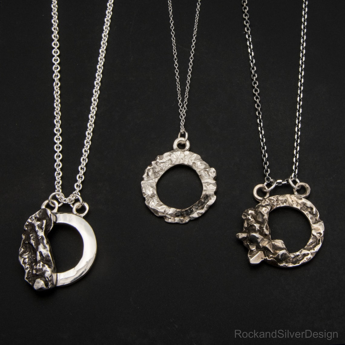 Sterling Silver Pendant Rock Fracture Circle Chunky Solid Light ...