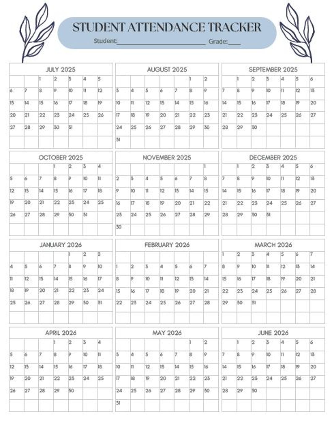 2025-26 Homeschool Attendance Tracker, Digital Download Student ...