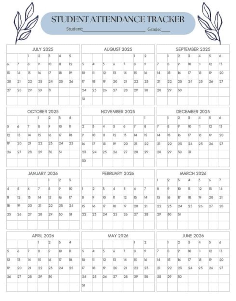 2025-26 Homeschool Attendance Tracker, Digital Download Student ...