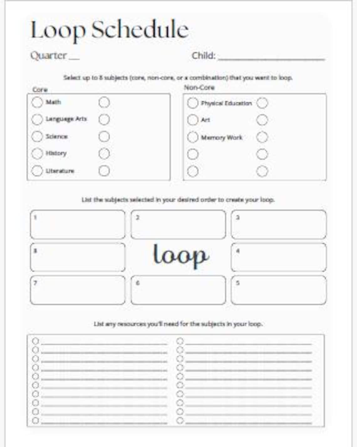 Homeschool Loop Schedule Printable Page, Loop Schedule Planner ...