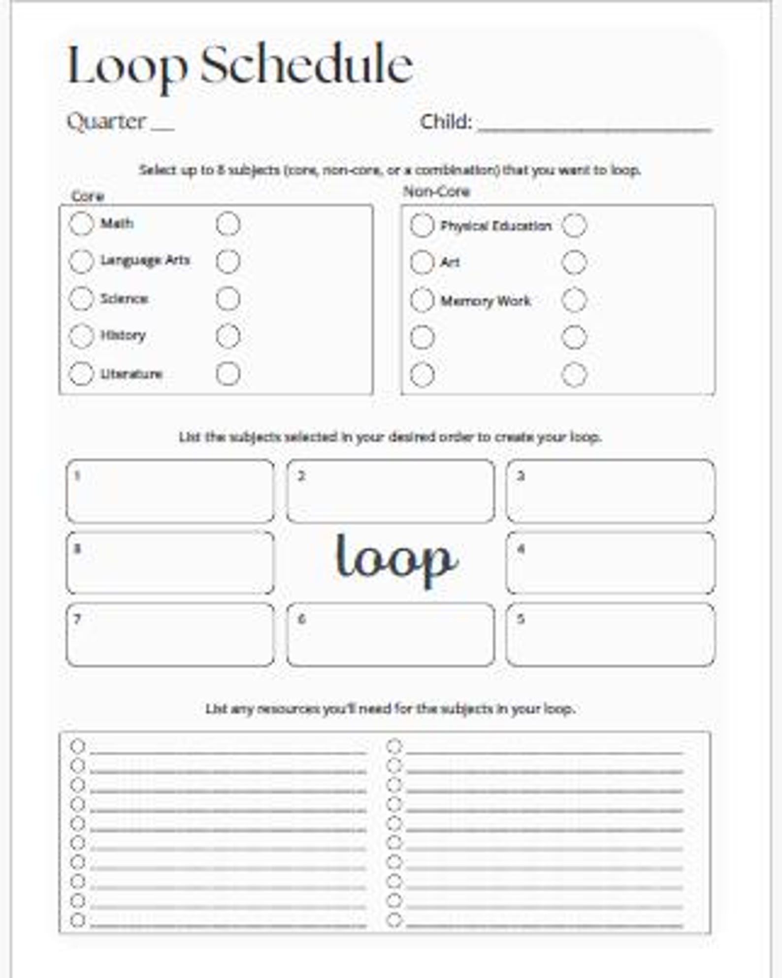 Homeschool Loop Schedule Printable Page, Loop Schedule Planner ...