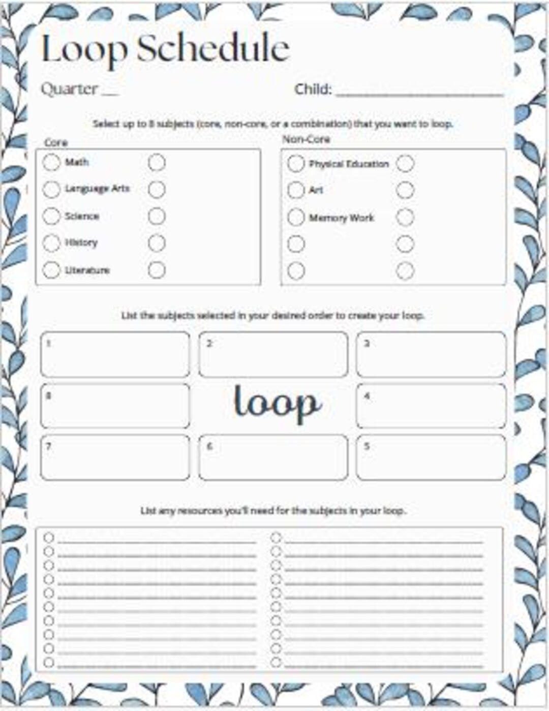 Homeschool Loop Schedule Printable Page, Loop Schedule Planner ...