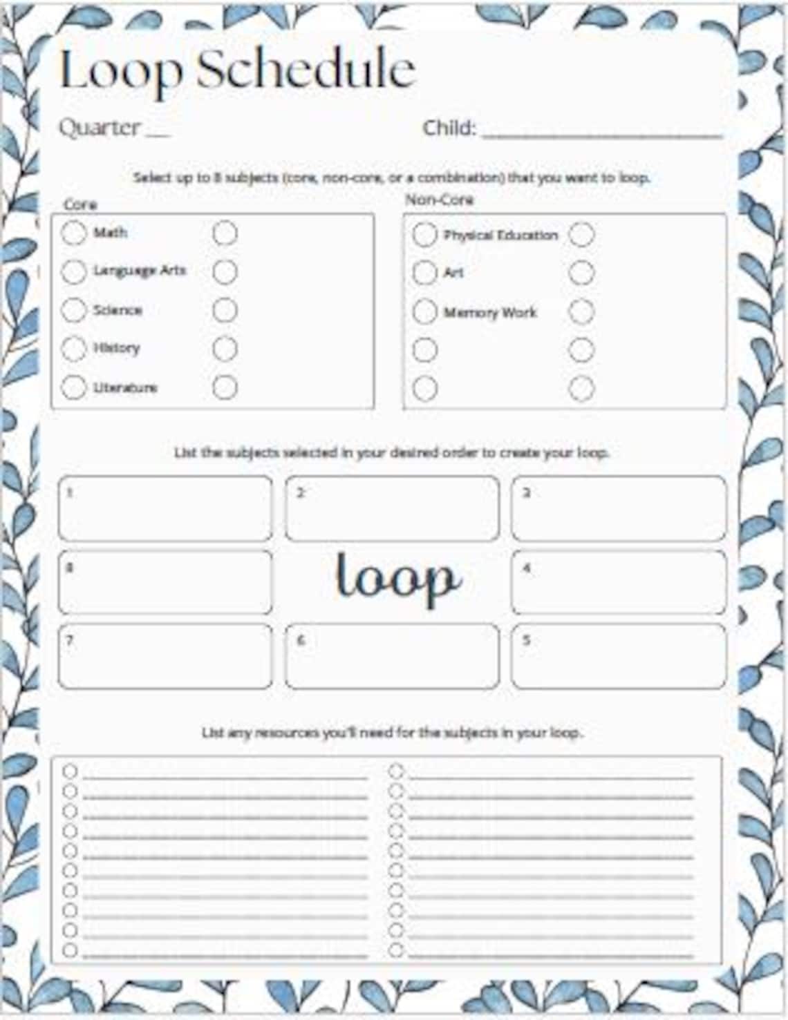 Homeschool Loop Schedule Printable Page, Loop Schedule Planner ...