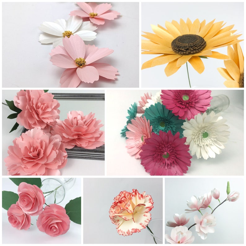 Paquet de 7 modèles de fleurs en papier svg rose-œillet - Etsy France