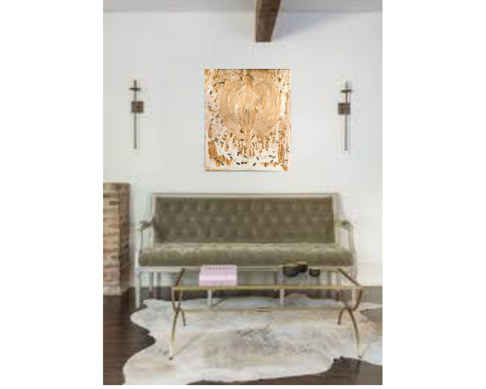 Forever Angel 'angelo' Watercolor Painting Canvas Gold/copper/white ...