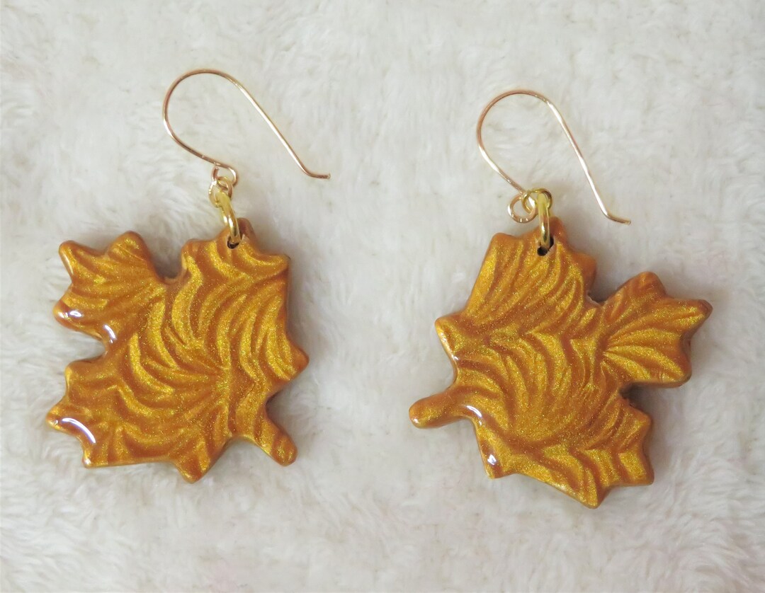 Gold Metallic Maple Leaf Shaped Handmade Earrings - Etsy
