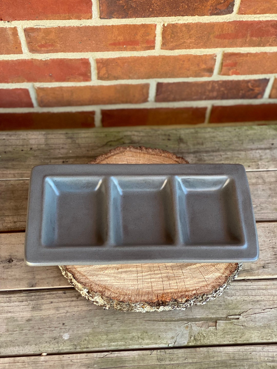 Square Stoneware Triple Dip Bowl - Etsy