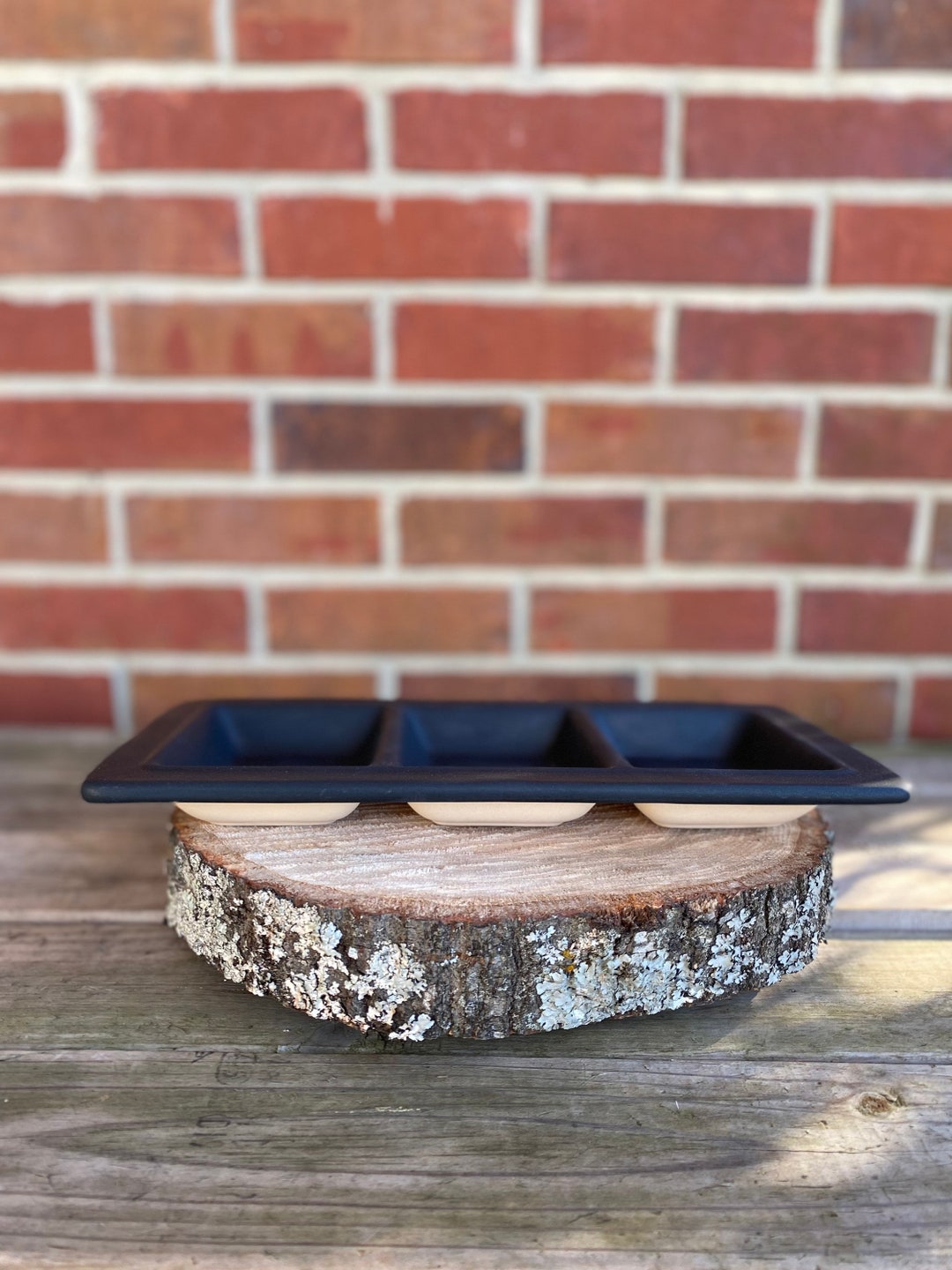 Square Stoneware Triple Dip Bowl - Etsy