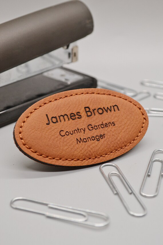 Leather Name Badge Magnetic Name Tag Custom Engraved Name - Etsy
