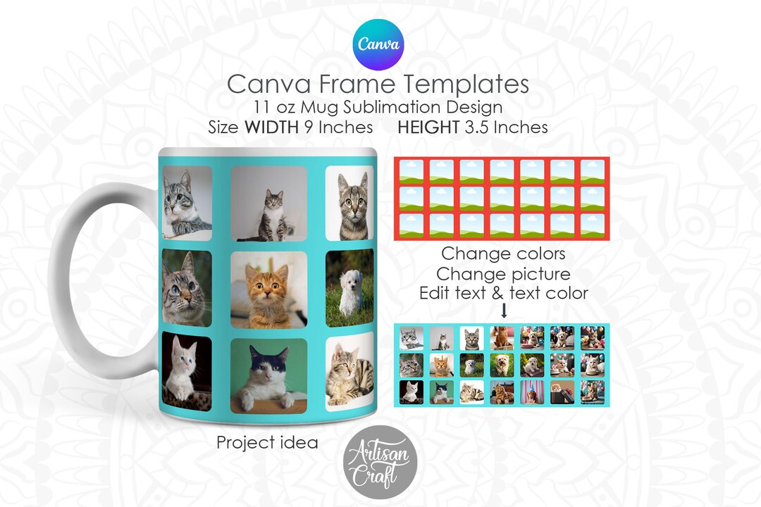 Canva Mug Template, Photo Collage Mug, Canva Frames, 11oz Mug Template ...