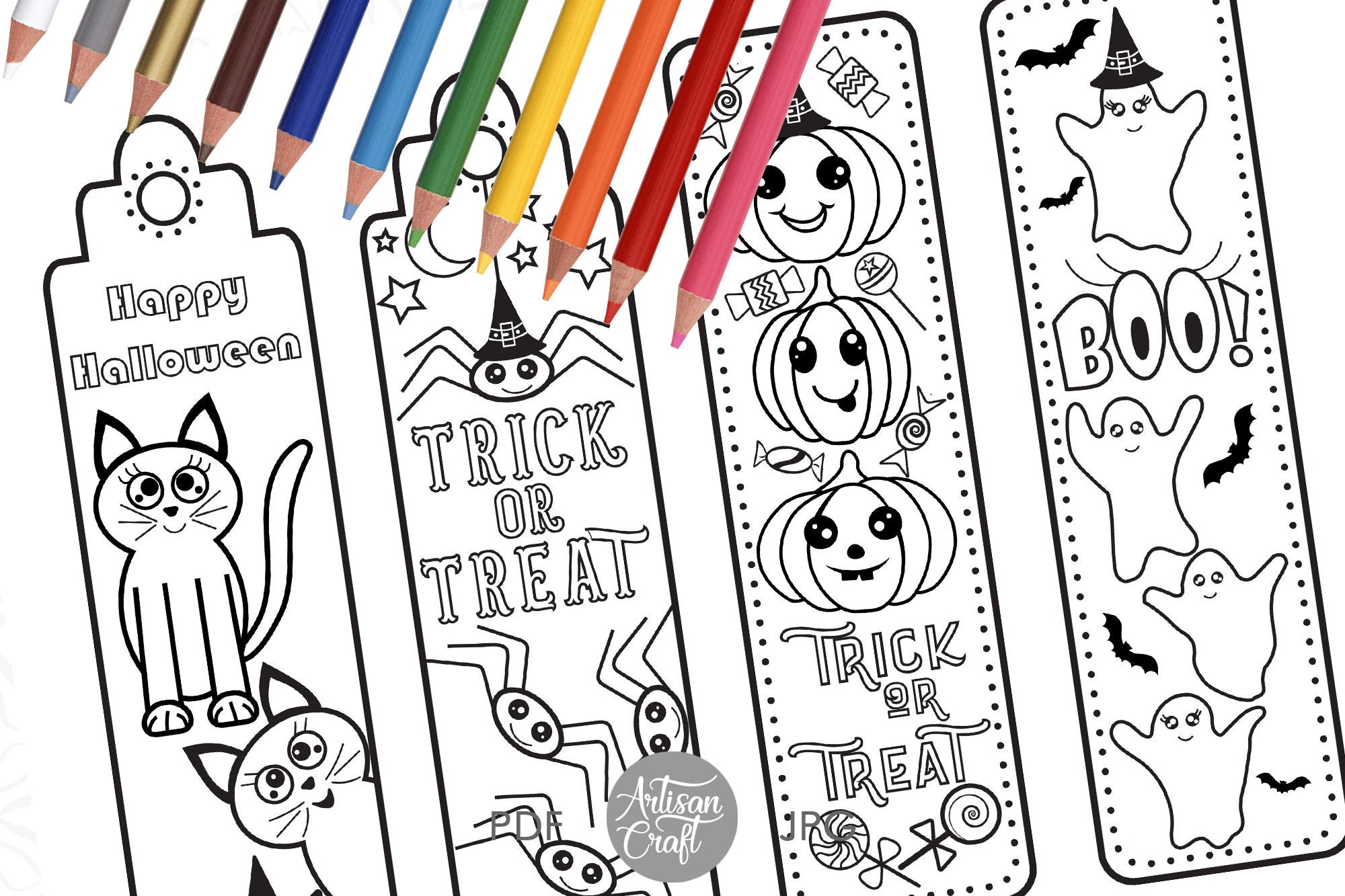 Halloween coloring bookmarks coloring page coloring sheet | Etsy
