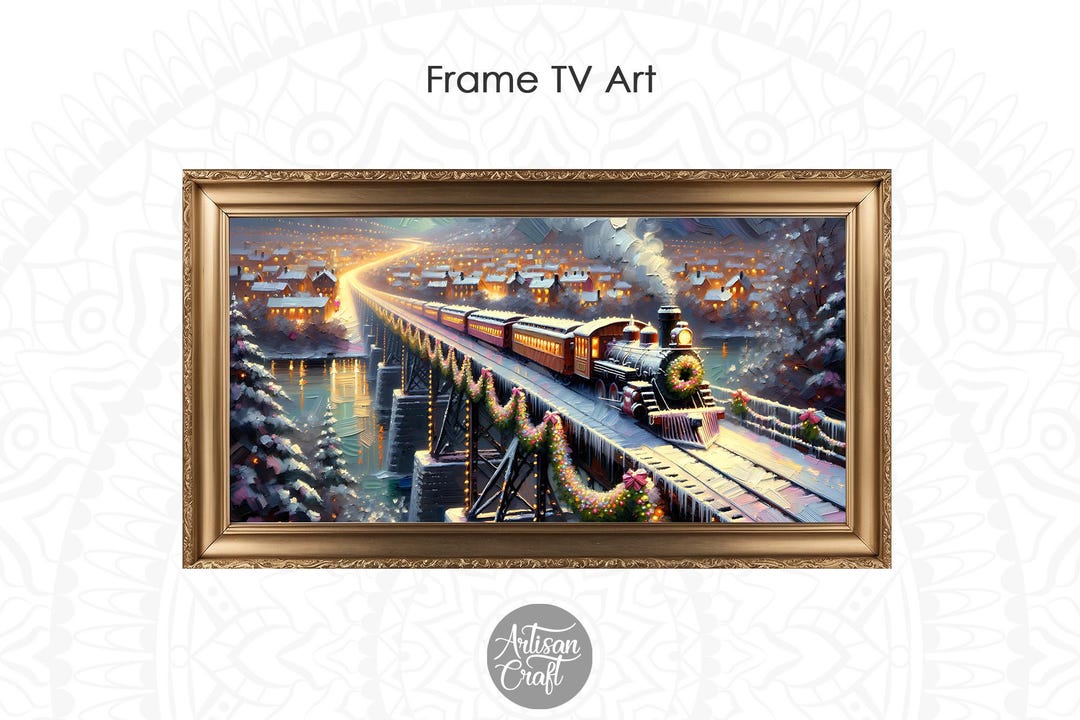 Christmas Train TV Art, Christmas Frame TV Art, Vintage Train, Train ...