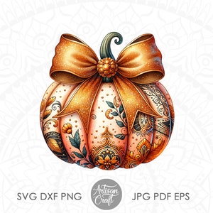 Pumpkin With Coquette Bow, Pumpkin Pattern, Fall Coquette Bow, Fall ...