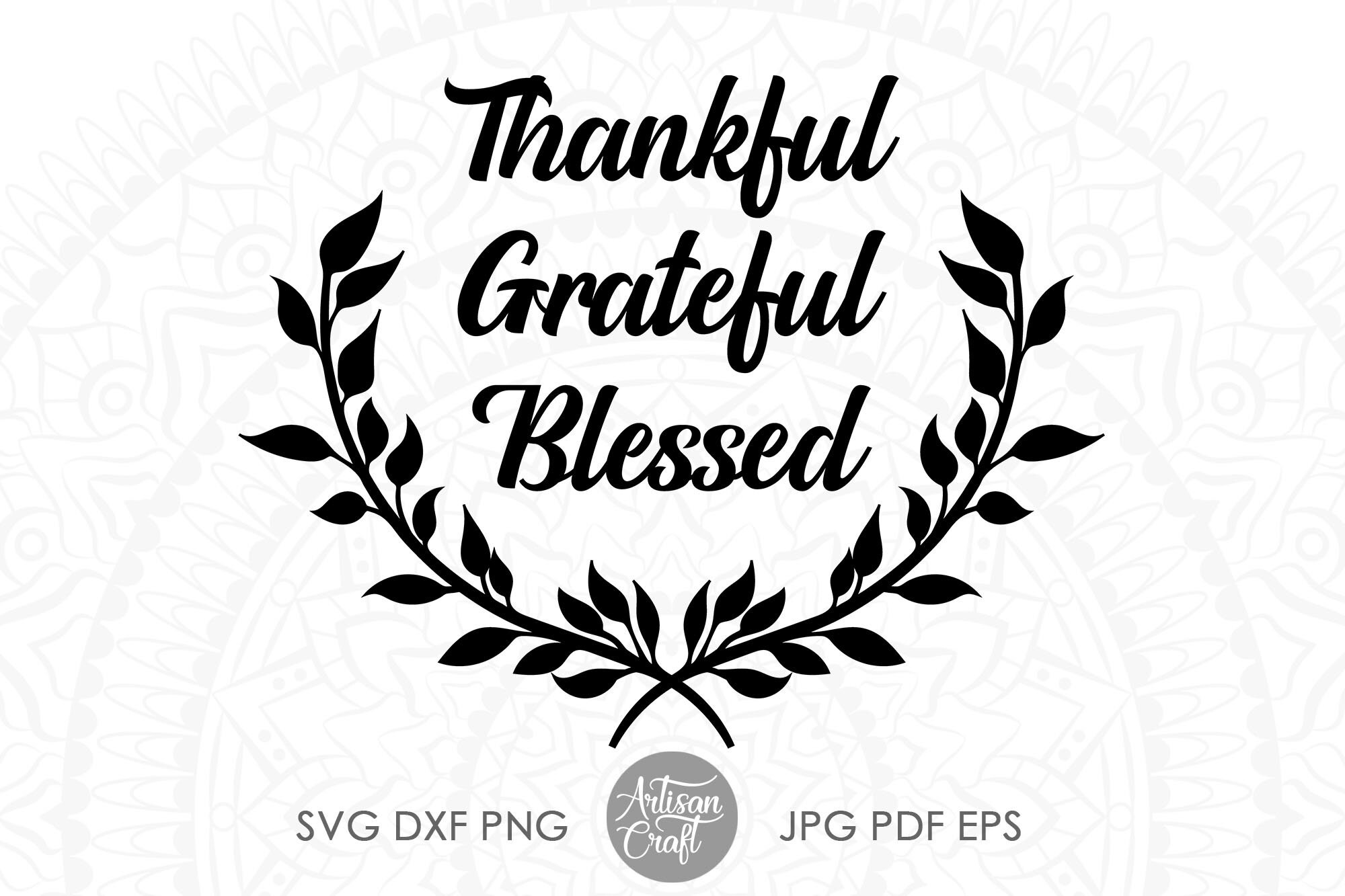 Thankful Grateful Blessed Clip Art svg Cut File Wreath - Etsy