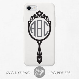 Hand Held Mirror SVG Laser Cut Files: Monogram Clipart (digital ...