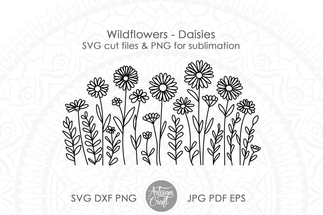 Wildflower SVG, Daisy Border SVG, Line Art, Field of Flowers ...