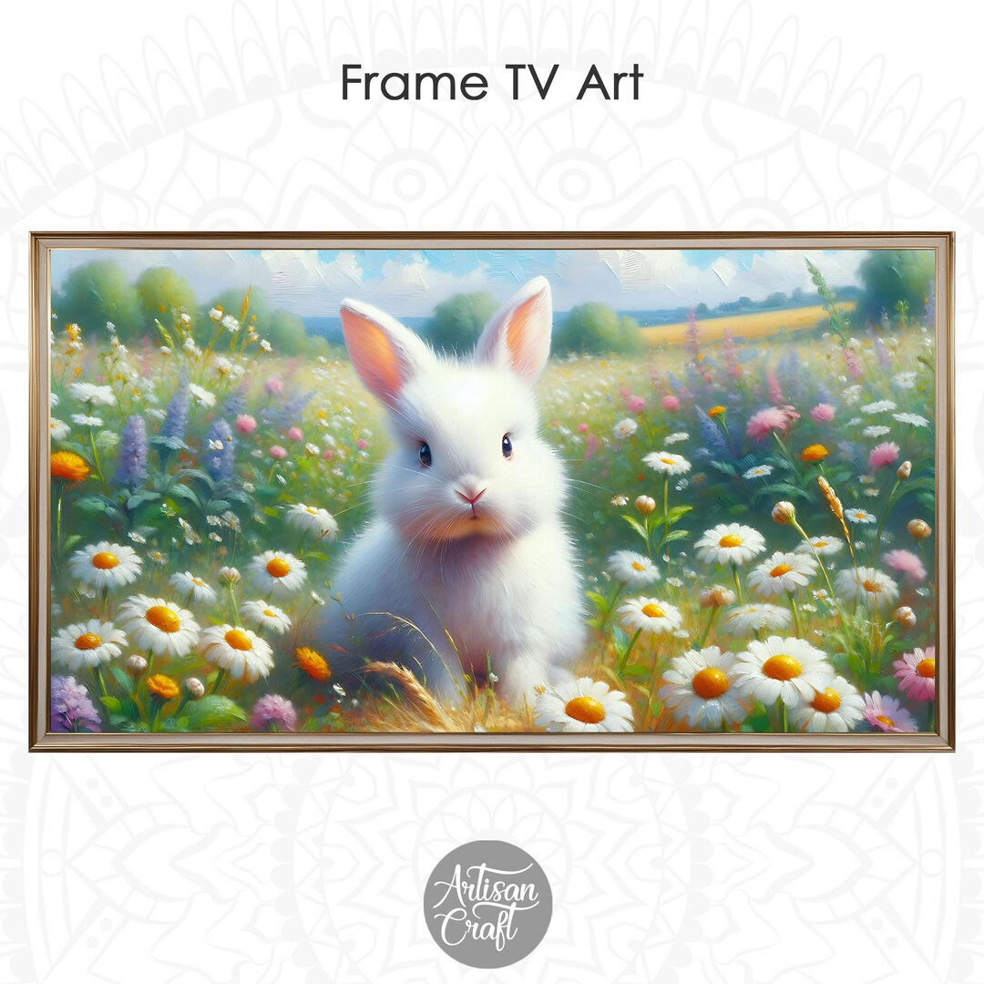 Easter Bunny Frame TV Art, Cute Bunny Rabbit, Wildflowers, Happy Easter ...