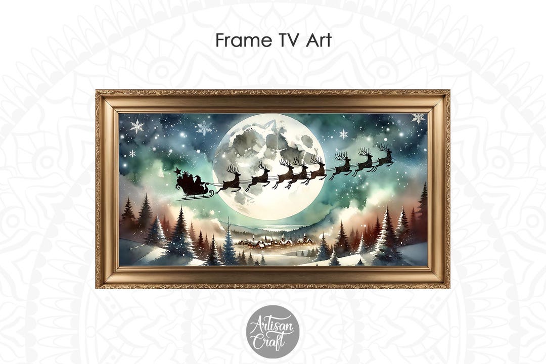 Santa Flying Frame TV Art, Christmas Frame TV Art, Reindeer in Flight ...