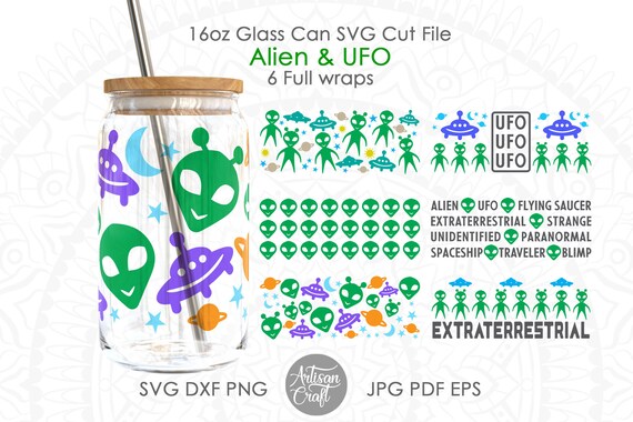 Alien UFO SVG 16 Oz Can Glass Wrap Can Glass SVG Beer Glass | Etsy