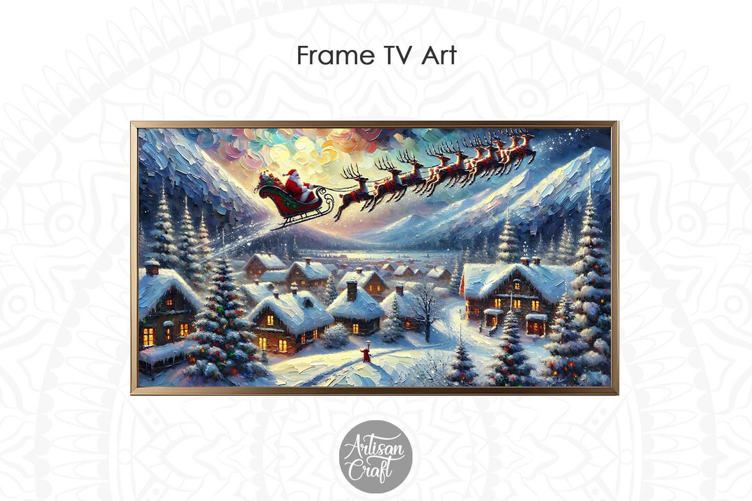Santa Flying Frame TV Art, Christmas Frame TV Art, Reindeer in Flight ...