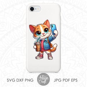 Cat Selfie, Cute Cat Clipart, Ice Coffee Cup, Funny Cat Clipart, Selfie ...