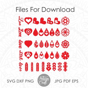 Heart Earrings SVG Bundle: Valentine's Laser Cut Files (digital ...