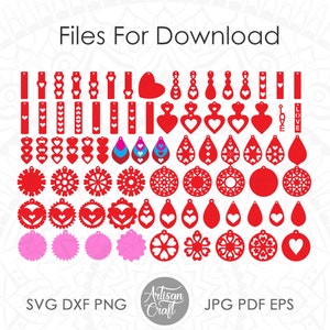 Heart Earrings SVG Bundle: Valentine's Laser Cut Files (digital ...