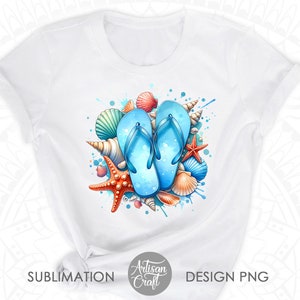 Summer Flip Flops Sublimation Clipart, Sea Shell Clip Art, Starfish PNG ...