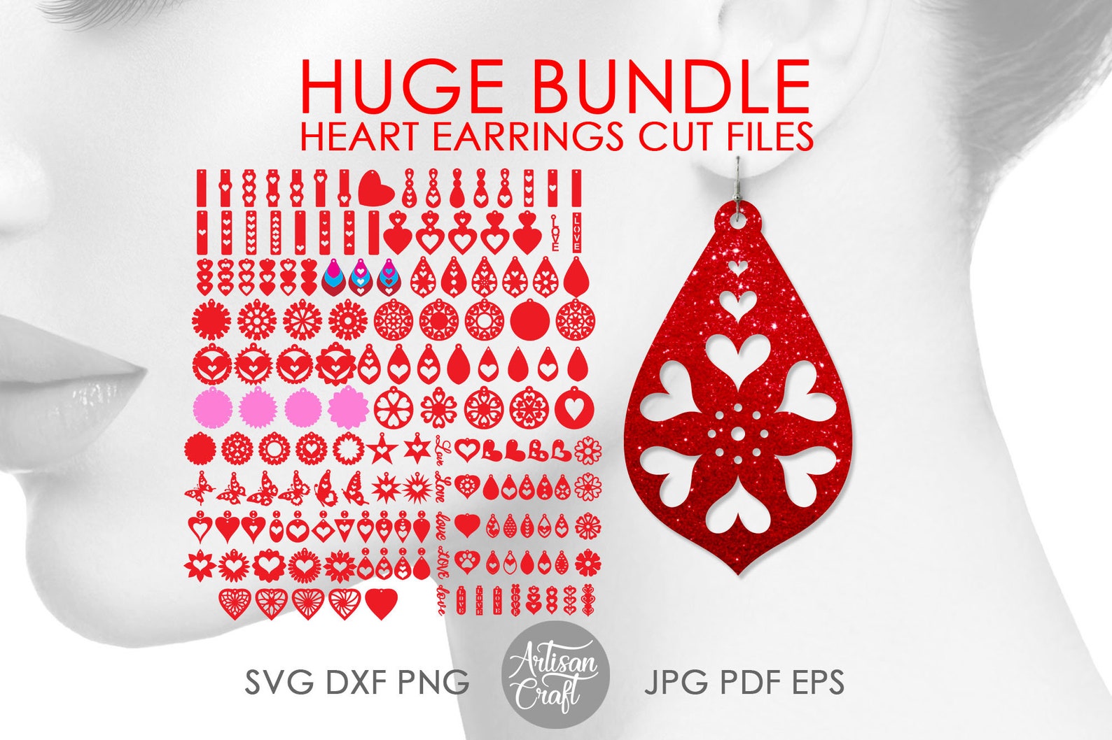 Heart Earrings SVG Bundle: Valentine's Laser Cut Files (digital ...