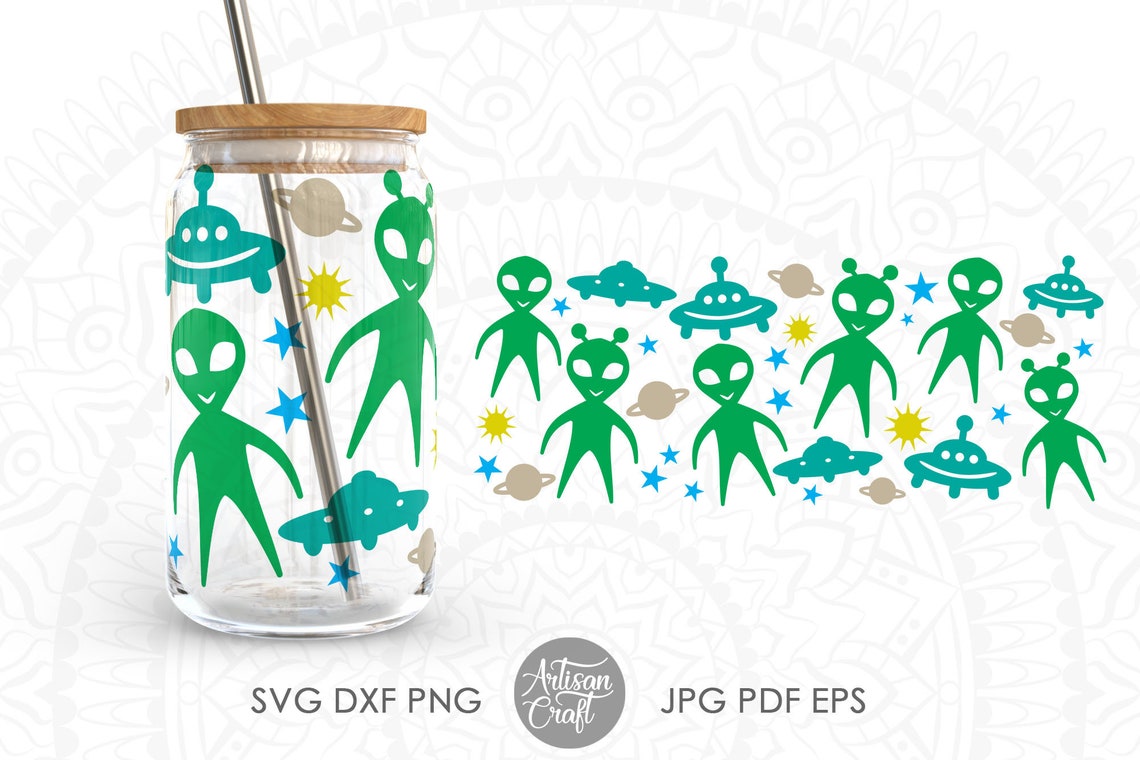 Alien UFO SVG 16 Oz Can Glass Wrap Can Glass SVG Beer Glass | Etsy