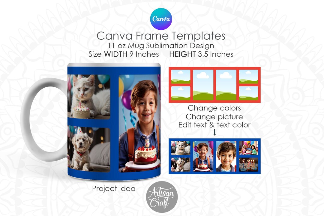 Canva Mug Template, Photo Mug Template, Canva Frames, 11oz Mug Designs ...