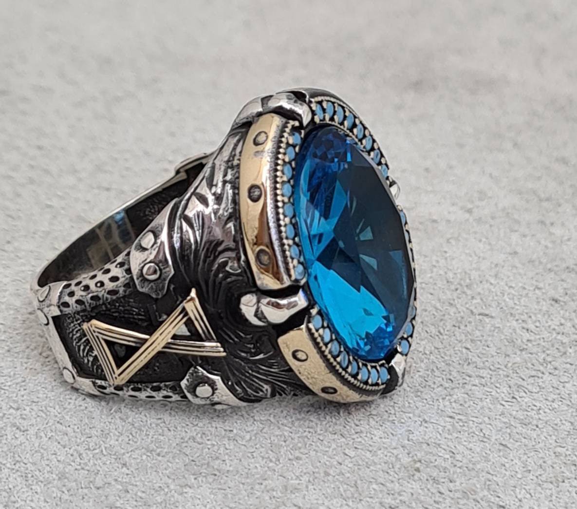 Aquamarine Stone Men's Ring Man's Blue Stone Ring | Etsy