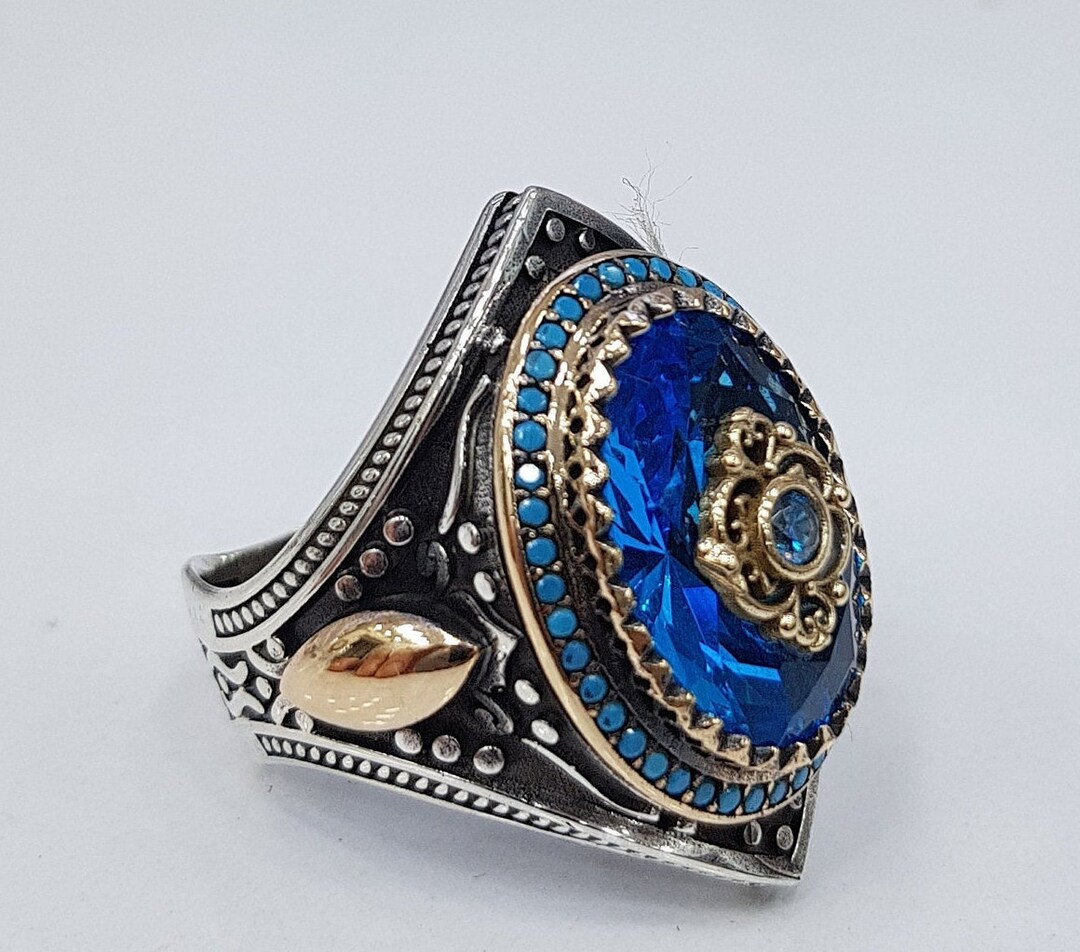 925 Sterling Silver Mens Ring Blue Stone Ring Aquamarine - Etsy
