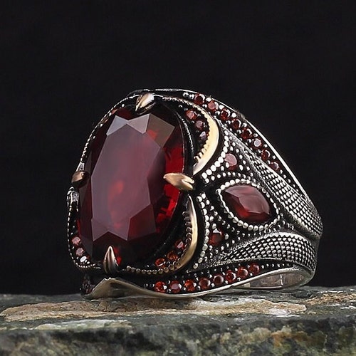 Men's Ruby Stone Silver Ring Handmade Jewelry Men Oval - Etsy