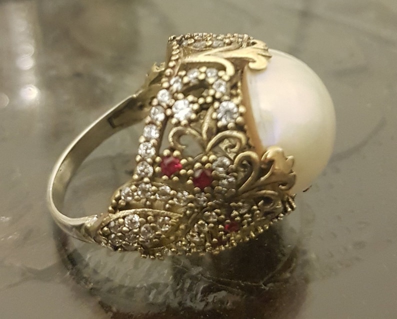 Vintage Pearl Ring Sterling Silver Pearl Ring Antique Pearl - Etsy