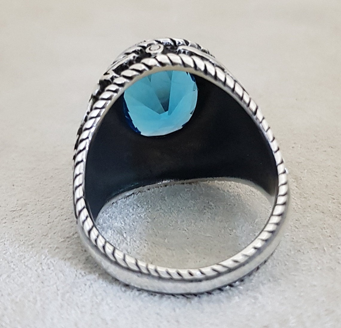 925 Sterling Silver Mens Ring Blue Stone Ring Aquamarine - Etsy