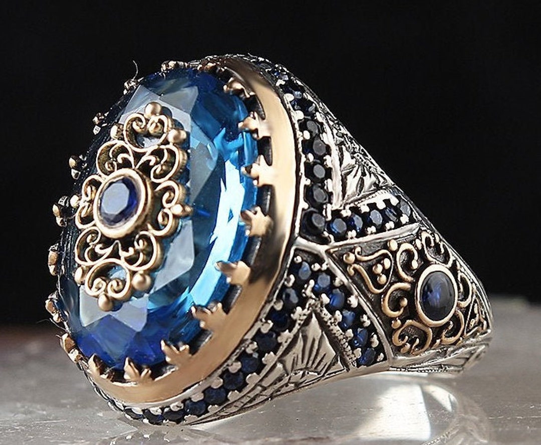 Aquamarine Stone Men's Ring Man's Blue Stone Ring - Etsy