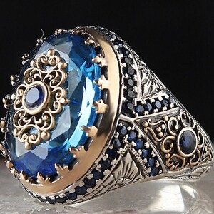 Aquamarine Stone Men's Ring Man's Blue Stone Ring - Etsy