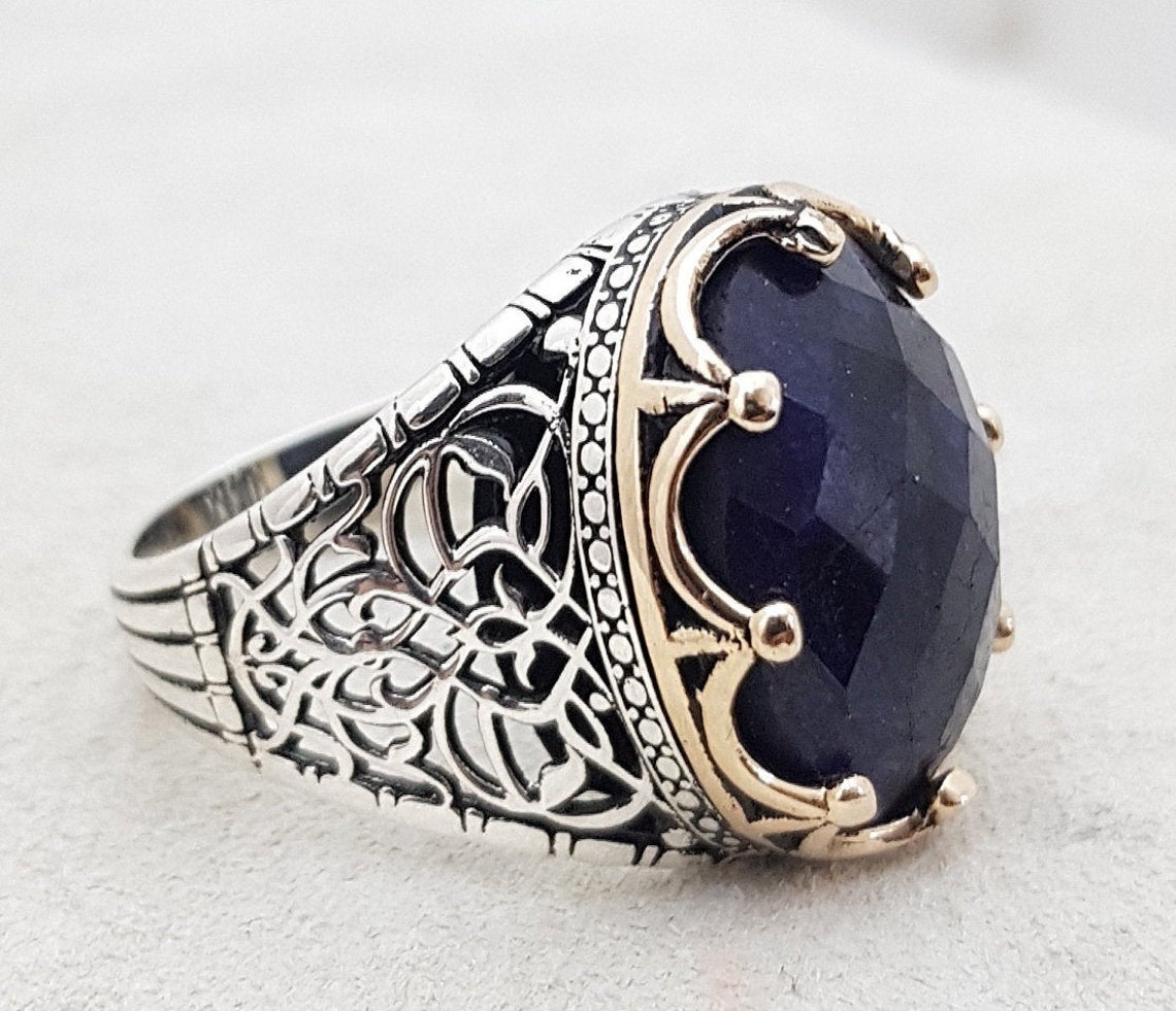 Natural Blue Sapphire Gemstone Mens Ring Solid 925 Silver Man | Etsy