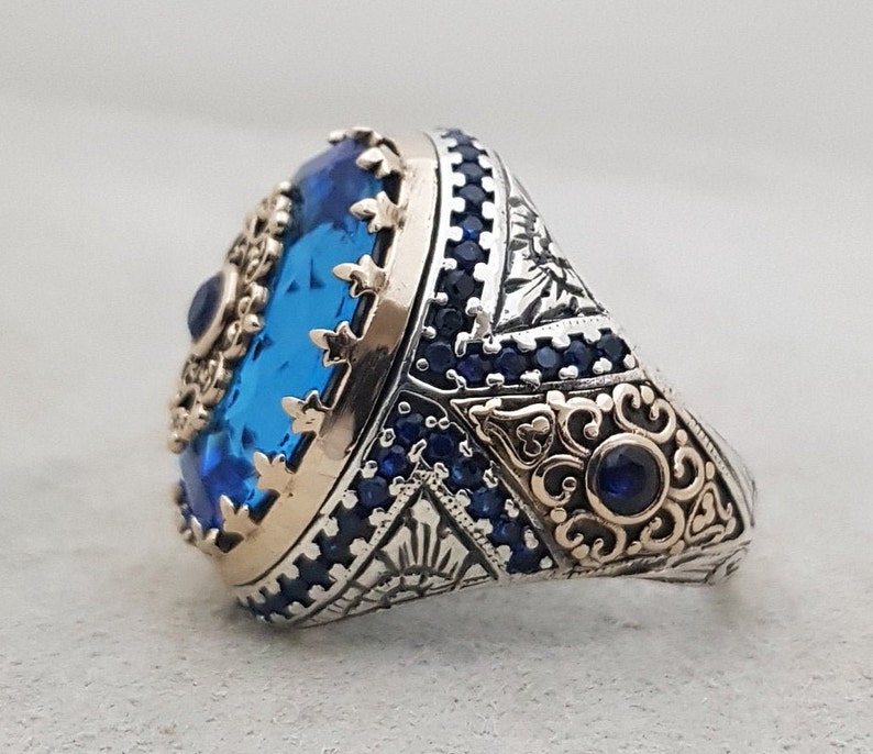 Aquamarine Stone Men's Ring Man's Blue Stone Ring - Etsy