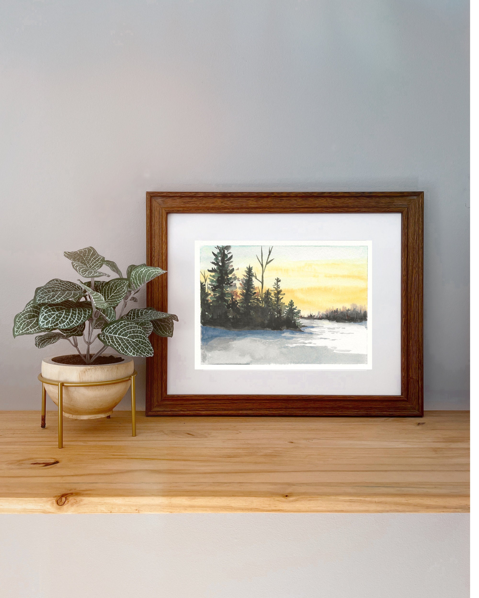 Original Watercolor Landscape - 4x6 - Soft Winter Snowy Sunrise - Etsy