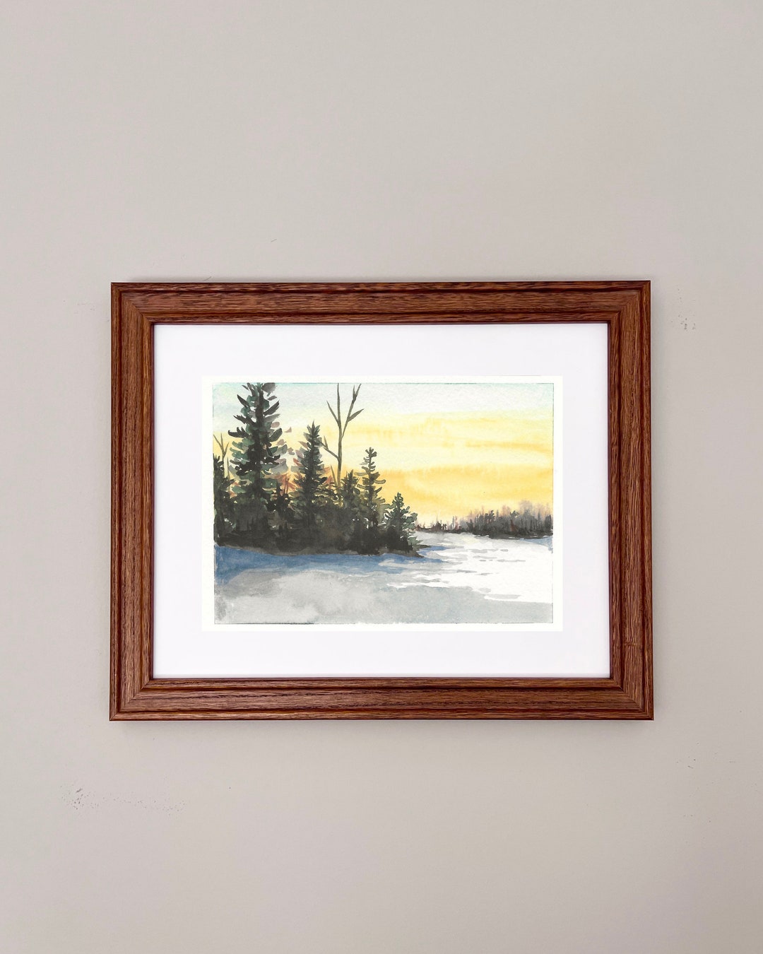 Original Watercolor Landscape - 4x6 - Soft Winter Snowy Sunrise - Etsy
