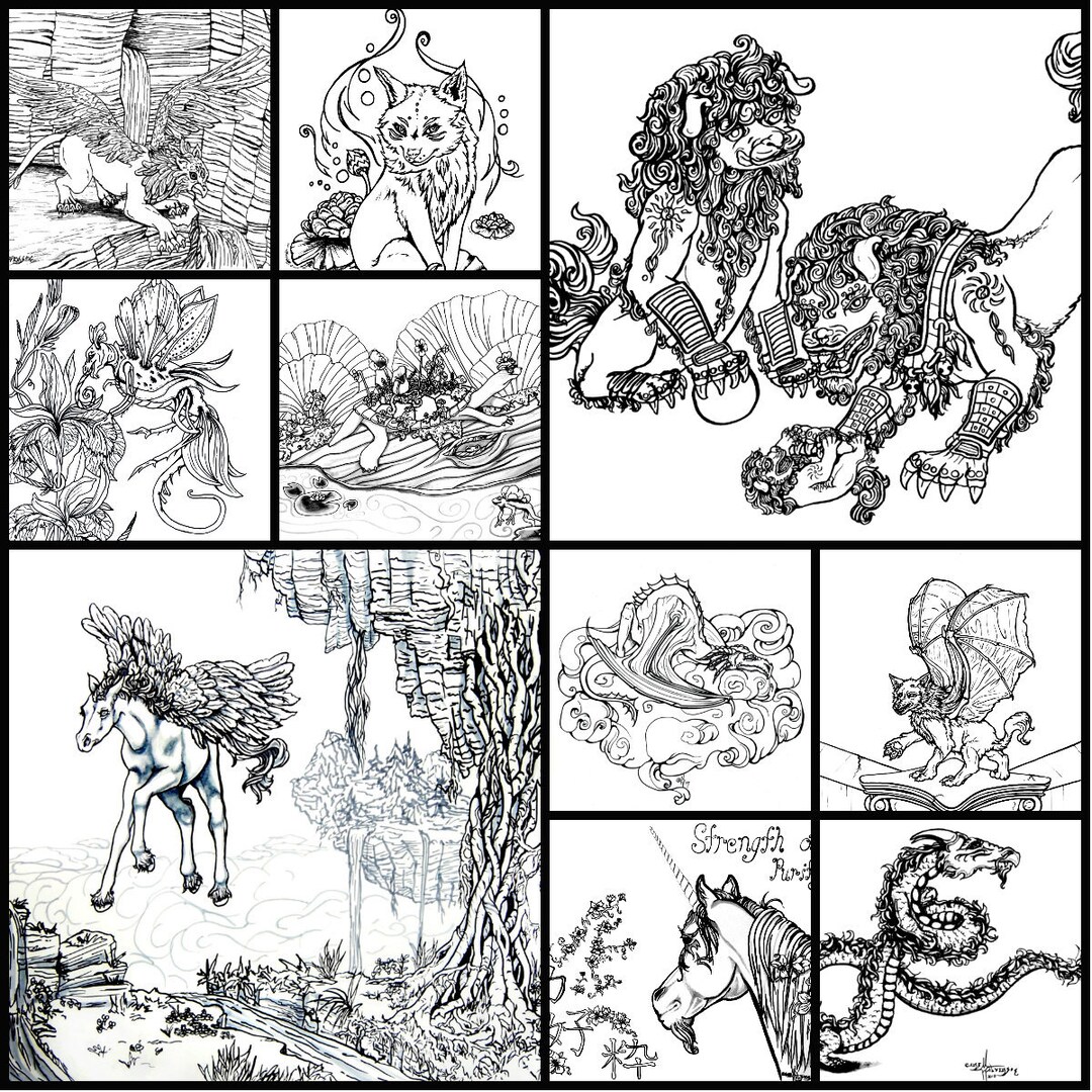 Printable Coloring Pages: Mythical Collection 1 - Etsy
