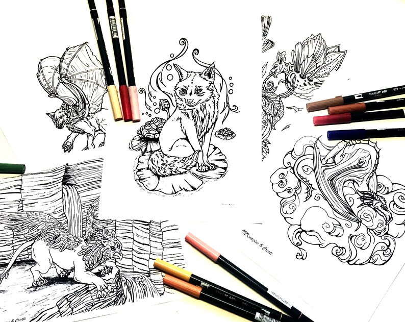 Printable Coloring Pages: Mythical Collection 1 - Etsy