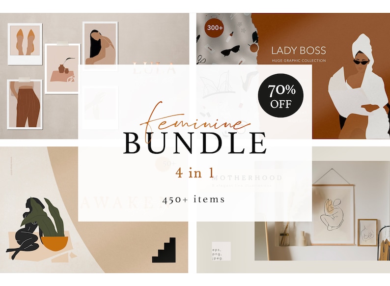 Feminine Graphic Bundle Abstract Woman Bundle for Commercial - Etsy