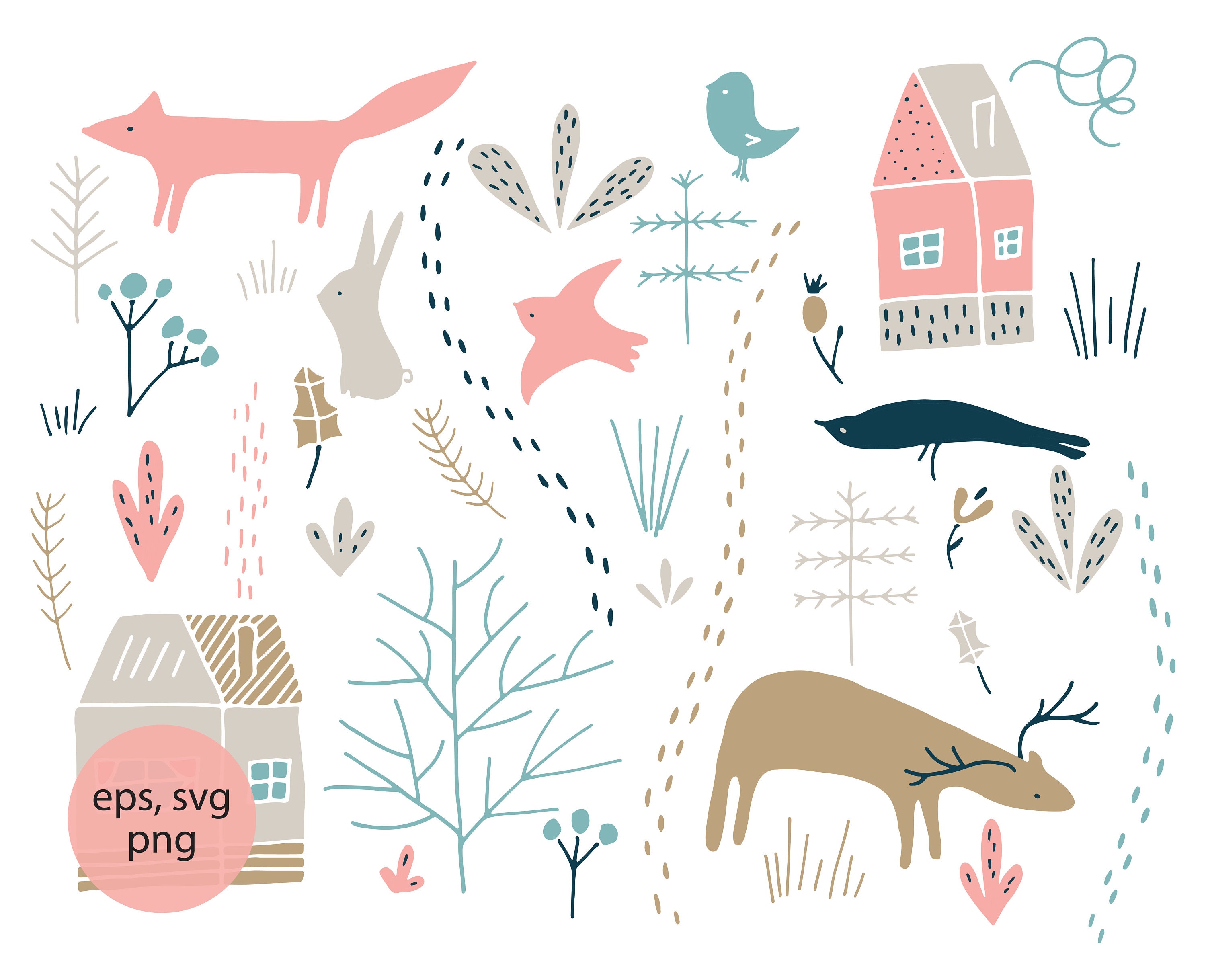 Woodland Clip Art Eps Vector Forest Animals Clip Art Nursery | Etsy
