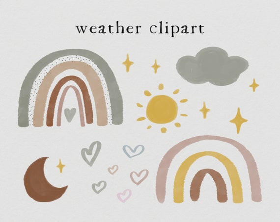 Weather Clipart Png Vector Rainbow Clipart Watercolor | Etsy