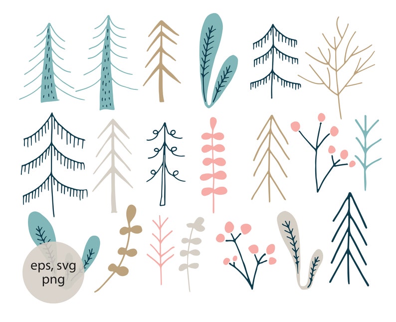 Woodland Trees Clip Art Vector EPS Forest Elements Nursery - Etsy