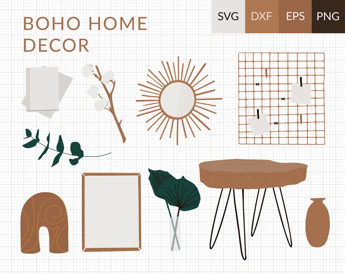 Boho Home Decor Clipart Modern Interior Furniture Clip Art - Etsy