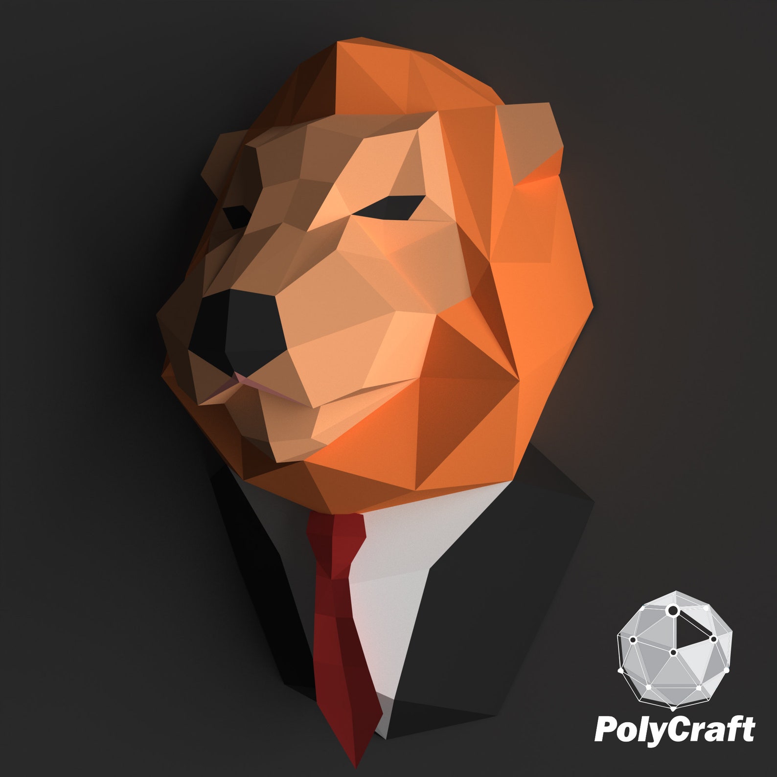 Papercraft Lion, 3D Paper Model, PDF Lion in Suit Template, Low Poly ...